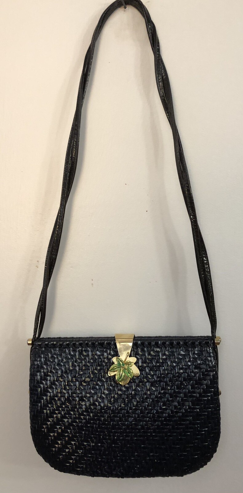 Vintage Koret Navy Blue Basket Weave Purse Handbag Ne… - Gem