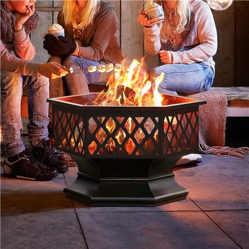 Wood Burning Fire Pit Hex Shaped Firepit Steel Heater Fireplace for ...