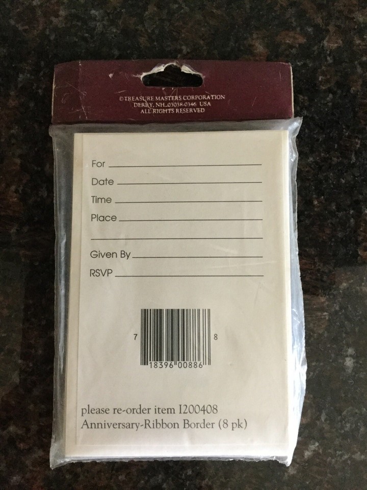 8 Anniversary Party Invitation & Envelopes. NIP. Treasure Masters ...