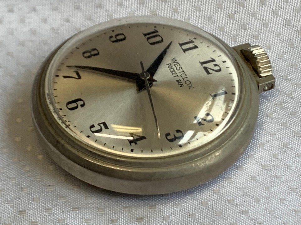 Vtg Westclox Pocket Ben Pocket Watch Model 90002 USA Snap Back *Running ...
