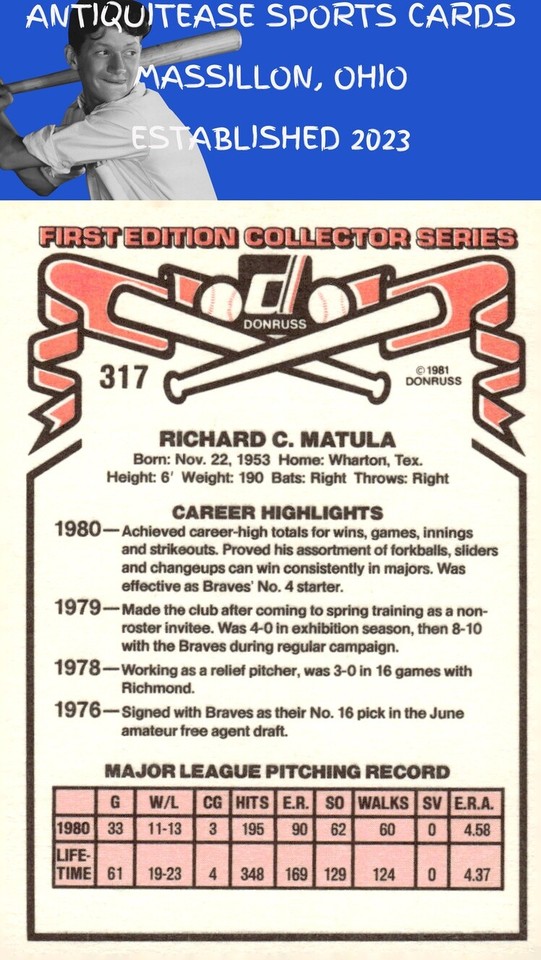 1981 Donruss #317 Rick Matula | eBay