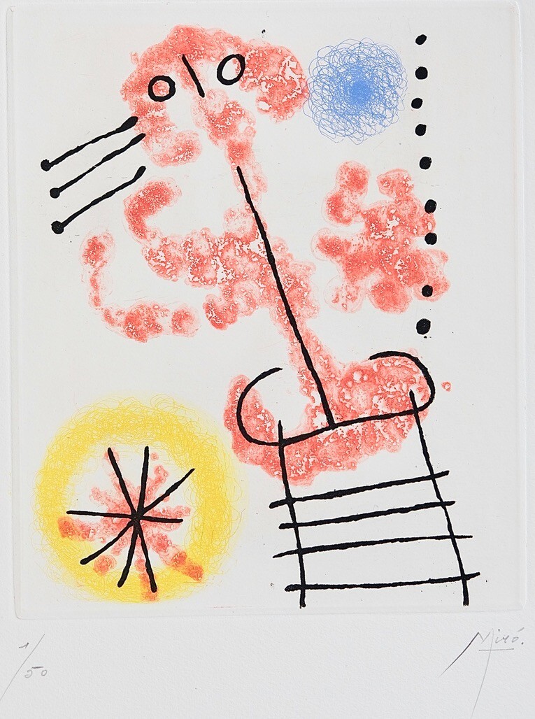 Joan Miro - Print Original - Etching - Composition 11 (Leaves Scattered ...