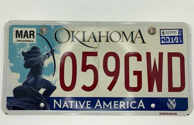 Oklahoma License Plate 059 GWD Expired 2014 Native America Sacred Rain ...