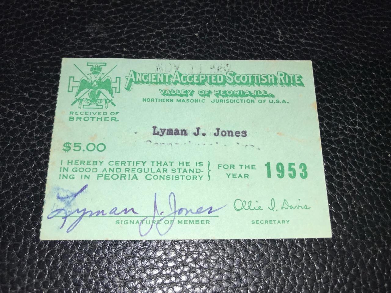 Vintage Scottish Rite Membership Card (1953). Peoria Consistory | eBay