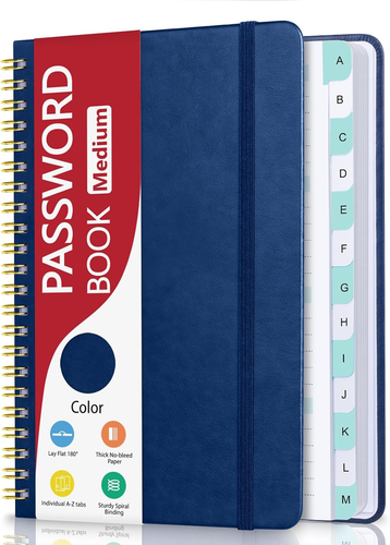 Spiral Password Book with Individual Alphabetical Tabs, Hardcover ...