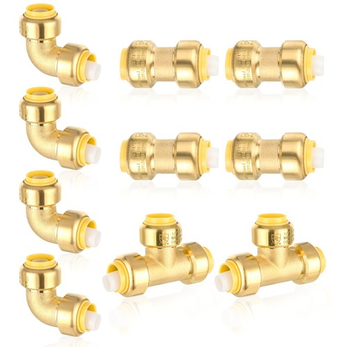 10-Pack 1/2Inch Push-fit Combo Fittings-4PCS Coupling+4PCS Elbow+2PCS ...
