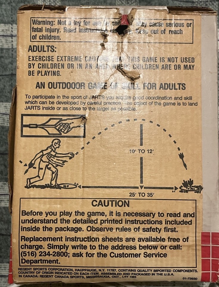 1970s Vintage Regent Jarts BOX ONLY Lawn Game NO METAL TIPS Sold As ...