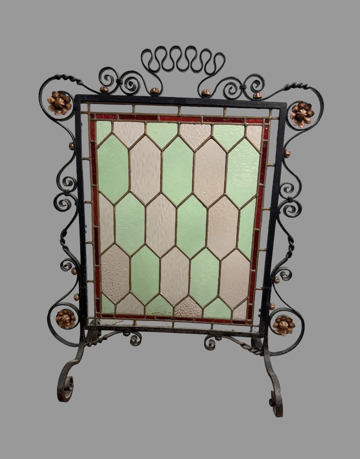 Antique Wrought Iron & Leaded Glass Fire Screen Circa 1900 | eBay