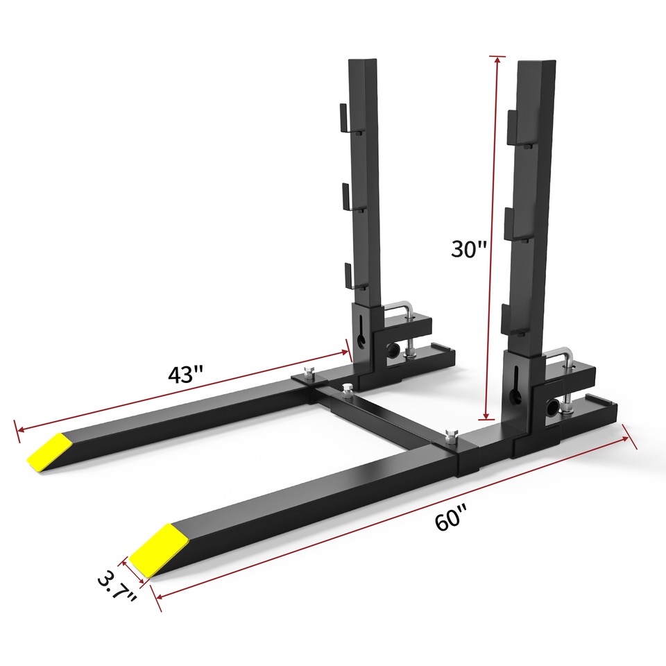 60" 4000lb Clamp-on Pallet Fork W/ Adjustable Stabilizer Bar & Slot ...