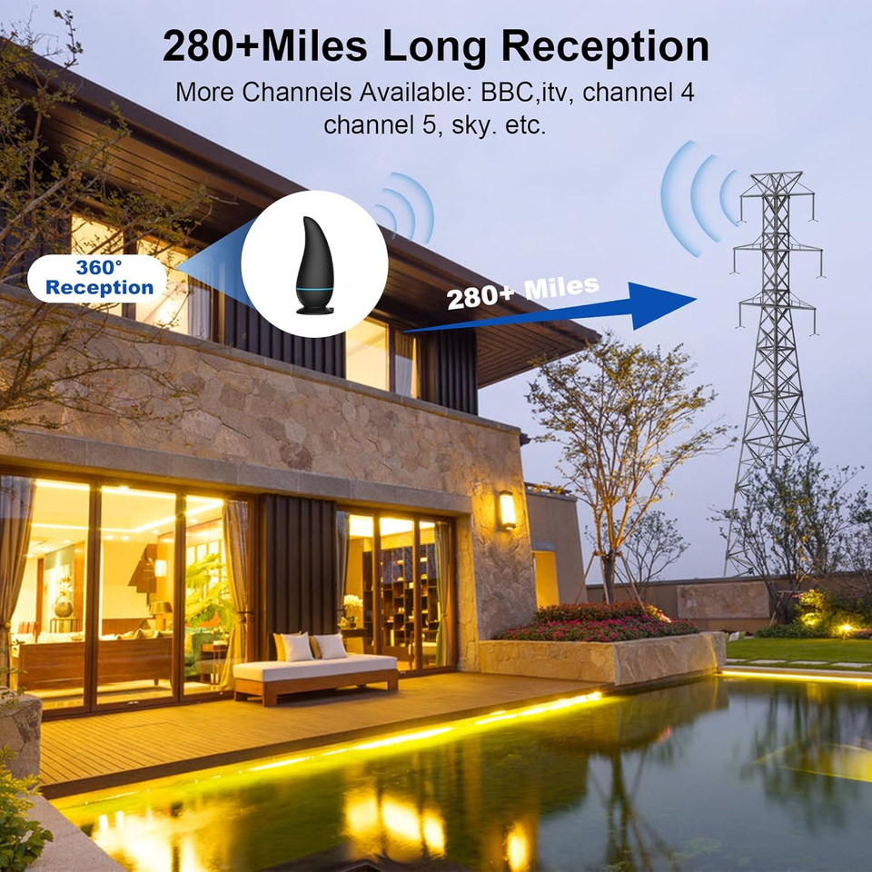 Digital TV Aerial Indoor - 280+ Miles Long Range, 360° Reception ...