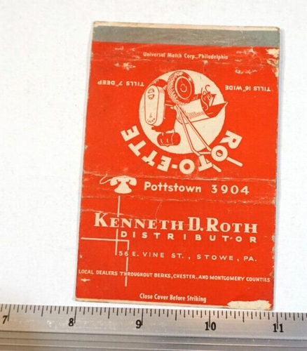 Matchbook Kenneth D Roth Distributors Roto-Ette Stowe Pottstown PA 40 ...