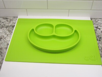 EZ PZ Silicone Non Slip Eating Mat Toddler Baby Happy Green 15" X 10 ...