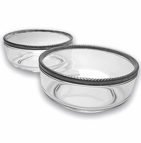 Set of 2 Serving Bowl EP Zinc Italian Glass Silver Plate Twisted Rope ...
