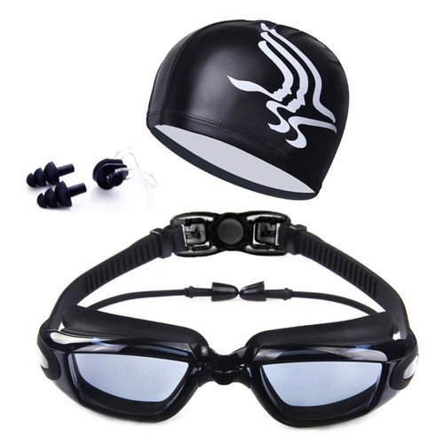 Adult Swimming Glasses Kit Coated Lens Anti Fog Swim Goggles + Cap ...