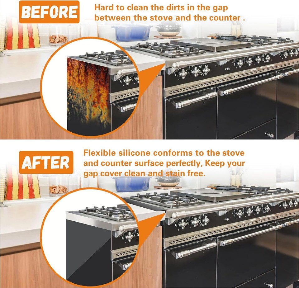 2Pcs Kitchen Silicone Stove Counter Gap Cover Oven Guard Spill Seal ...