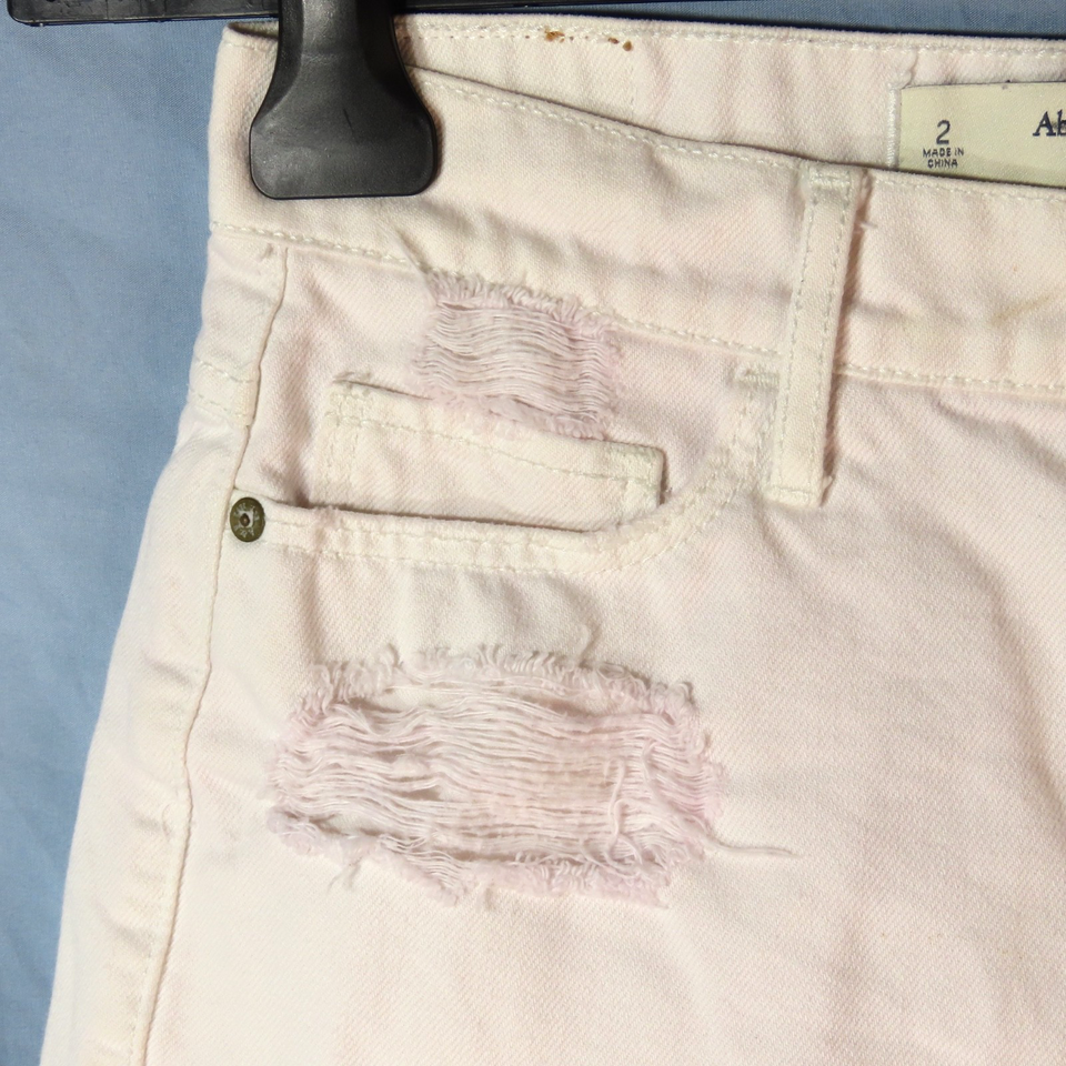 ABERCROMBIE & FITCH JEANS White Denim Cut-Off Shorts DESTROYED Mid-Rise ...