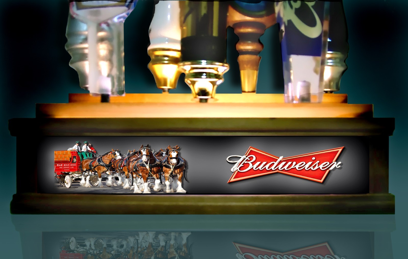 BUDWEISER CLYDESDALES BEER TAP HANDLE DISPLAY With Led lighted bar sign ...