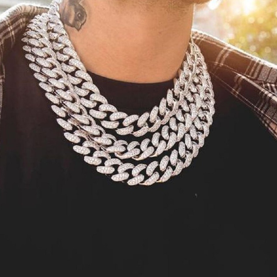 Mens Necklace Neck Chain Alloy Rhinestone Studded Neck Jewelry | eBay ...