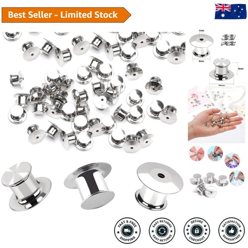 30 Silver Metal Pin Backs - Nickel-Plated Locking Clasp Keepers for ...