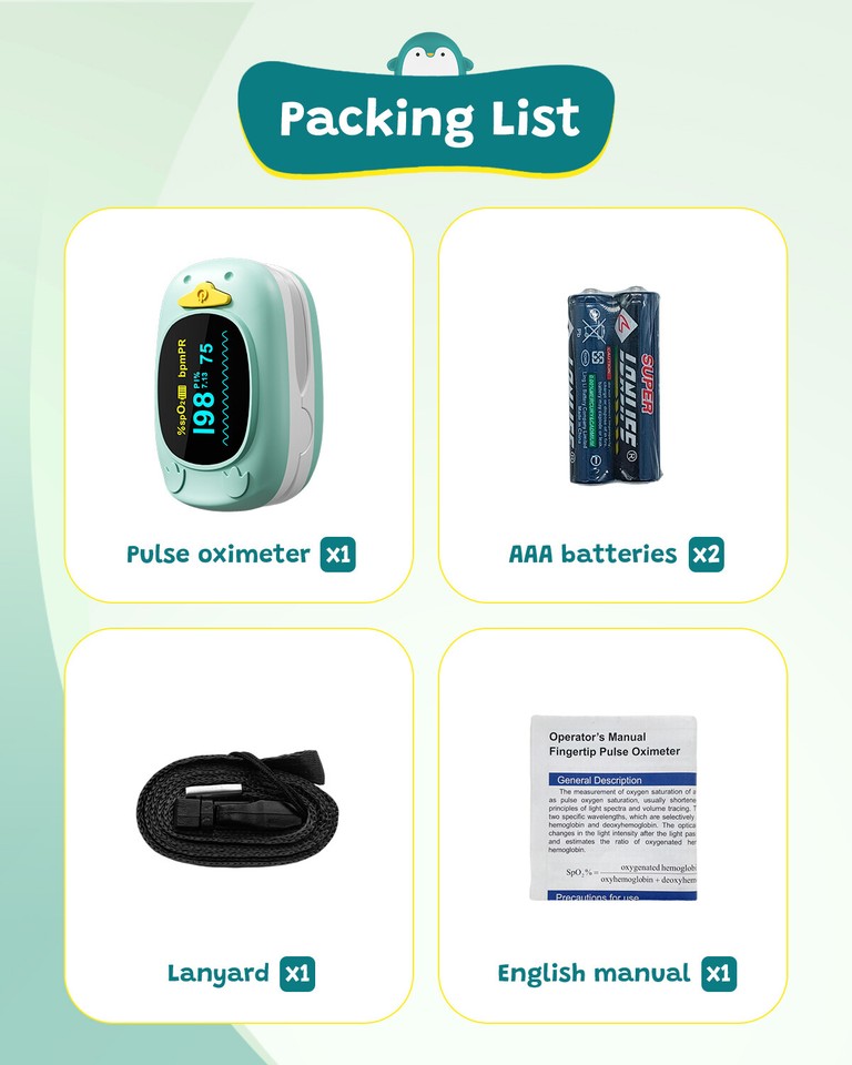 Children Fingertip Pulse Oximeter Blood Oxygen Monitor SpO2 Heart Rate ...