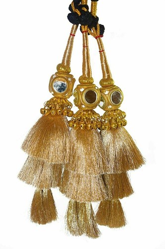 Indian Traditional Golden Coloured Fabric Parandi With Mirror & Beads ...