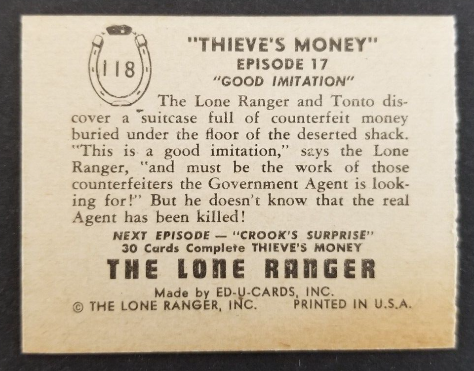 Vintage 1950 The Lone Ranger Ed-U-Card #118 (Pretty Sharp) | eBay