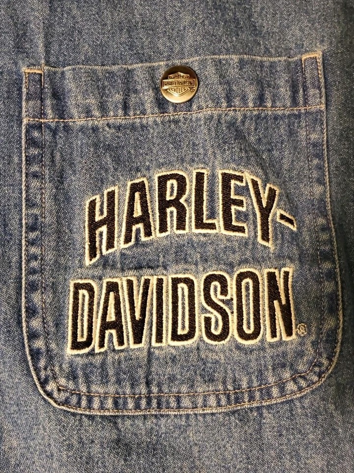 Harley Davidson Shirt Shacket Men XL Blue Denim Embroidered Biker ...