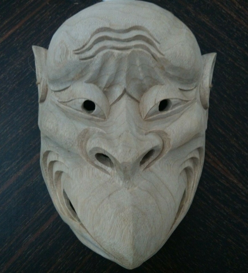 QH023- 20.5x16x 6.6 CM Hand Carved Camphor Wood Japanese Noh Kappa Mask ...