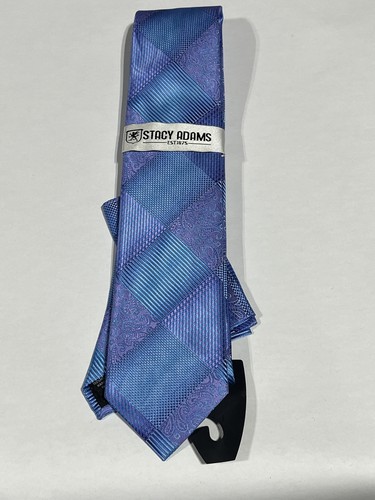 Mens Stacy Adams Blue Square Pattern Tie With Matching Pocket Square ...