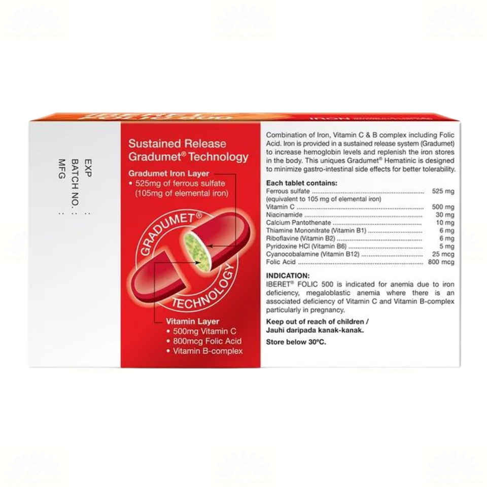 5 X Abbott Iberet Folic 500 30'S Iron Vitamin C, B Complex Including ...