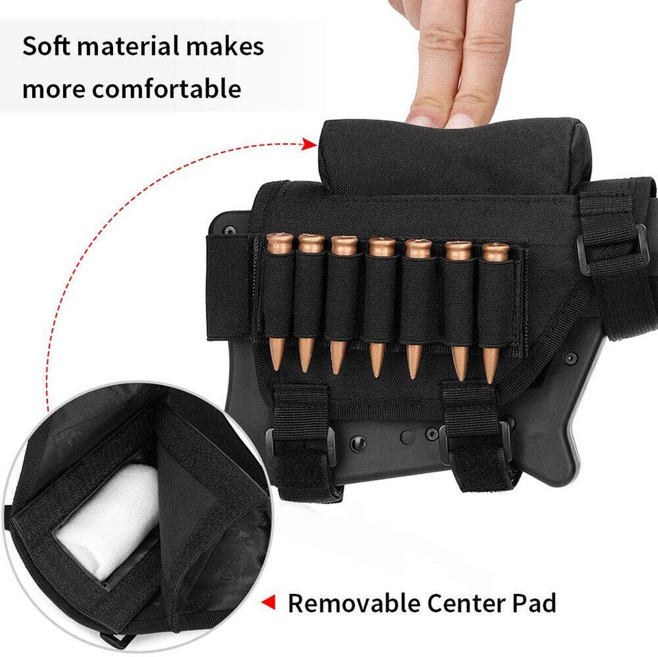 Tactical Rifle Buttstock Cheek Rest Riser Ammo Cartridges Carrier Case ...
