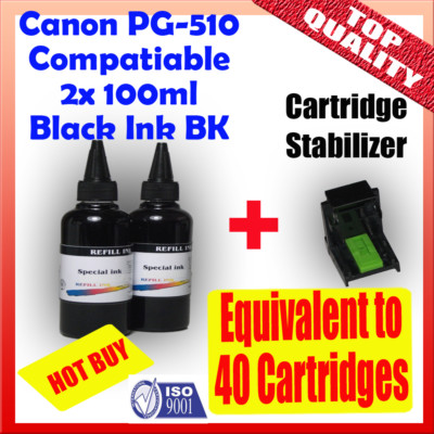 Refill ink for Canon PG510 PG512 Cartridge 2x100ml MP230 MP270 MP280 ...