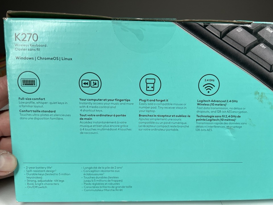 Logitech K270 Wireless Keyboard for Windows 2.4 GHz Full-Size Number ...