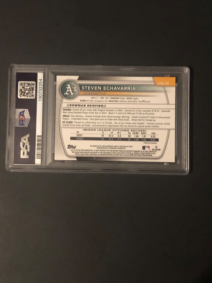 PSA 9, 2025 Bowman Chrome Steven Echavarria 1st Prospect Auto RC ...