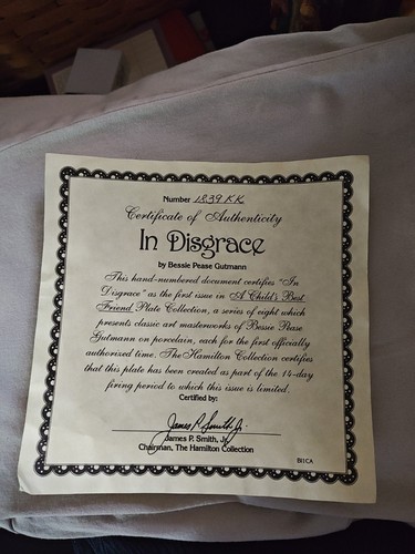 Hamilton Collection "In Disgrace" Plate. Certificate Included No. 1839 ...