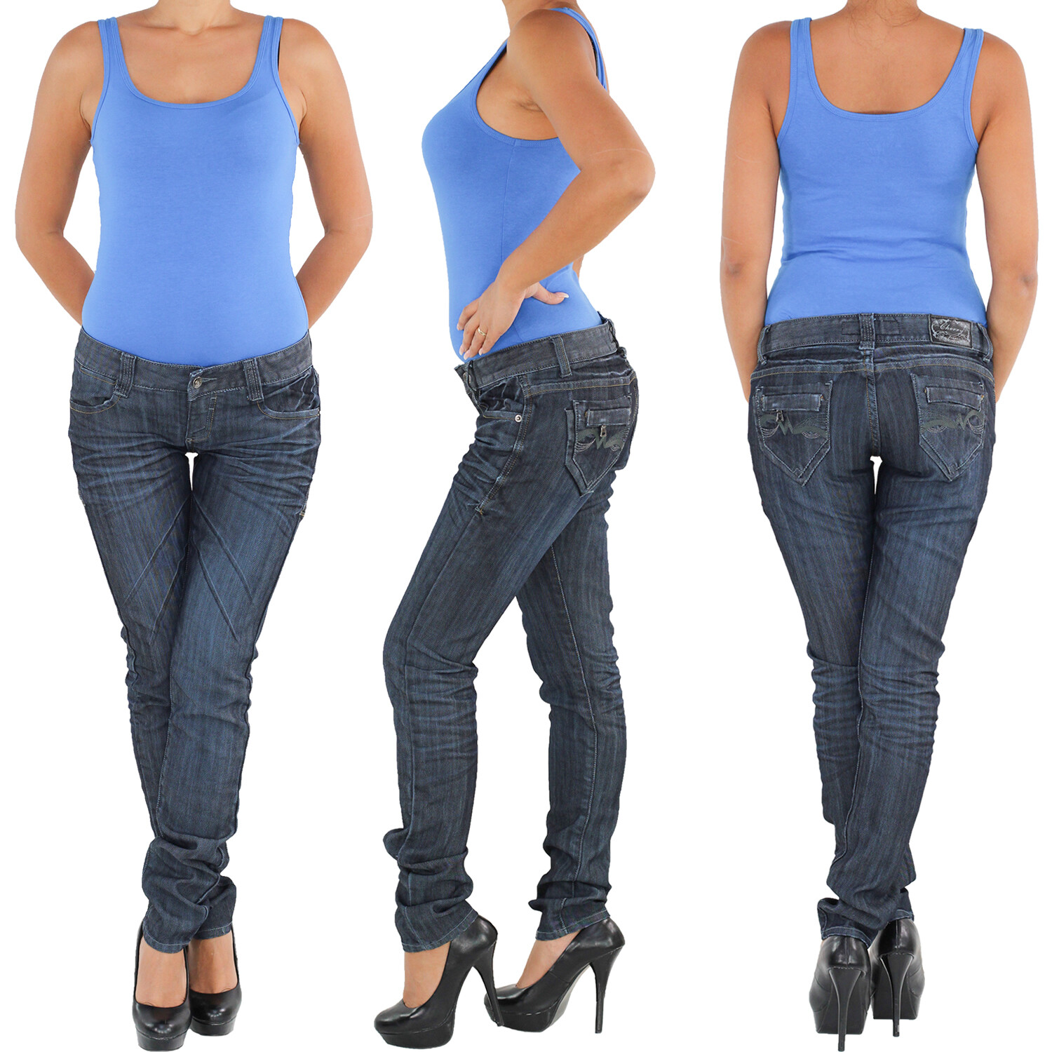 Damen RÖhre RÖhrenjeans HÜft HÜftjeans Stretch Stretchjeans Hose Jeans