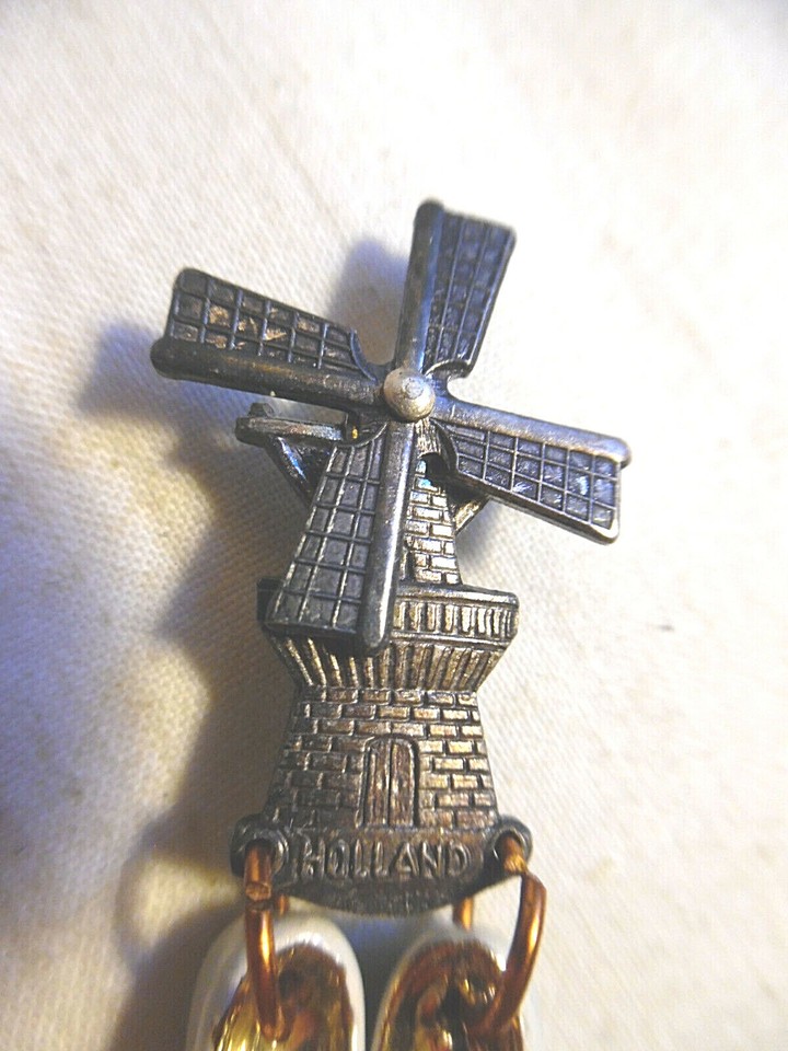 Old Windmill Brooch / Pin With Dangling Ceramic Delft Clogs Holland | eBay