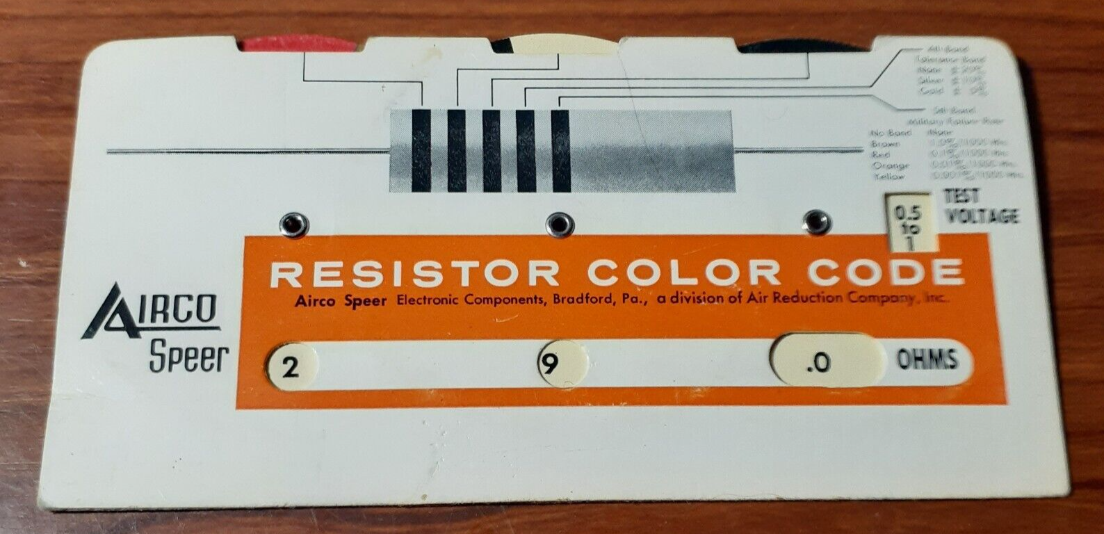 VINTAGE Airco Speer Resistor Conductor Color Code For Electronic vintage-airco-speer-resistor-conductor-color-code-for-electronic