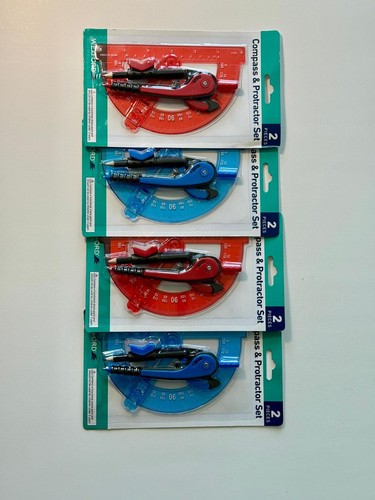 Compass & Protractor Set – 4 Packs (8 Pieces) | School Math Geometry ...