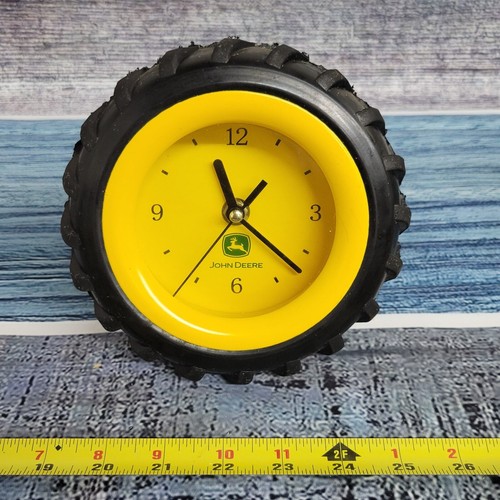John Deere 6" diameter tractor tire wall desk clock green,yellow,black ...