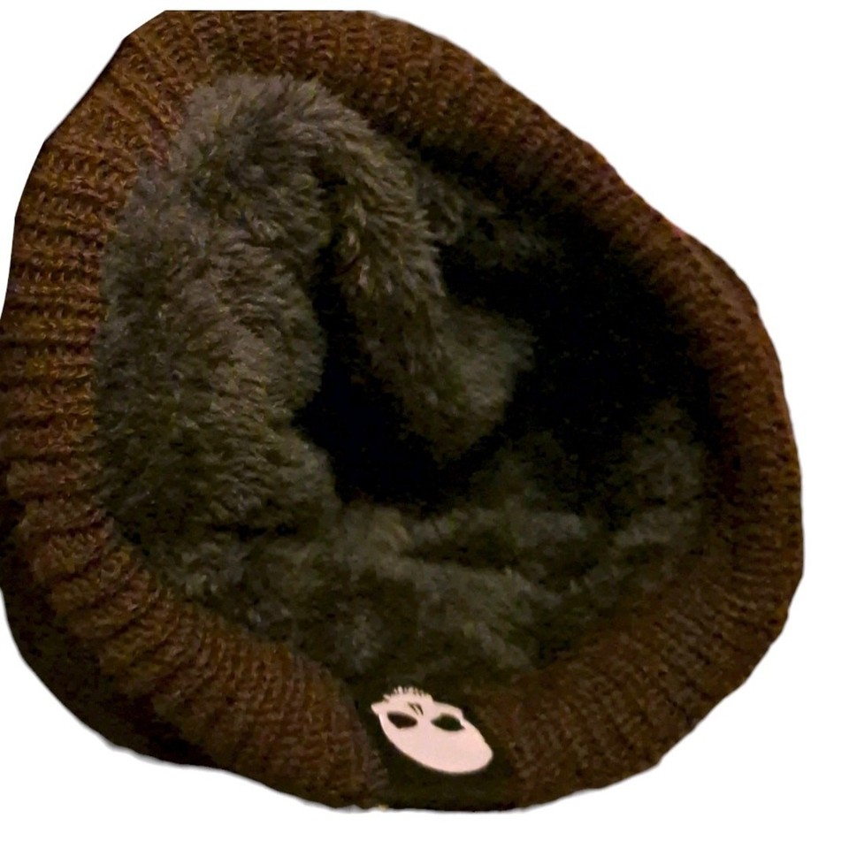 Skull Tag Fur Lined Luxury Knit Beanie Brown Coffee Punk Metalhead ...