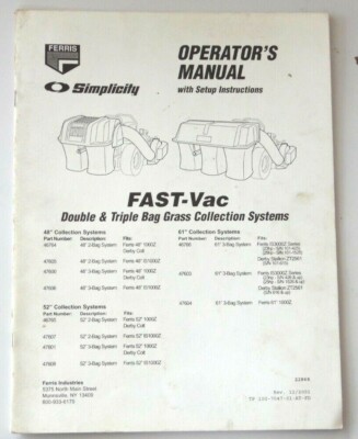 USED FERRIS SERIES OWNER OPERATOR MANUAL FAST-VAC 22868 | eBay