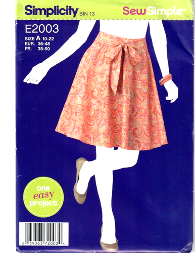 Simplicity Sew Simple Sewing Pattern E2003 Misses Skirt 10-12-14-16-18 ...