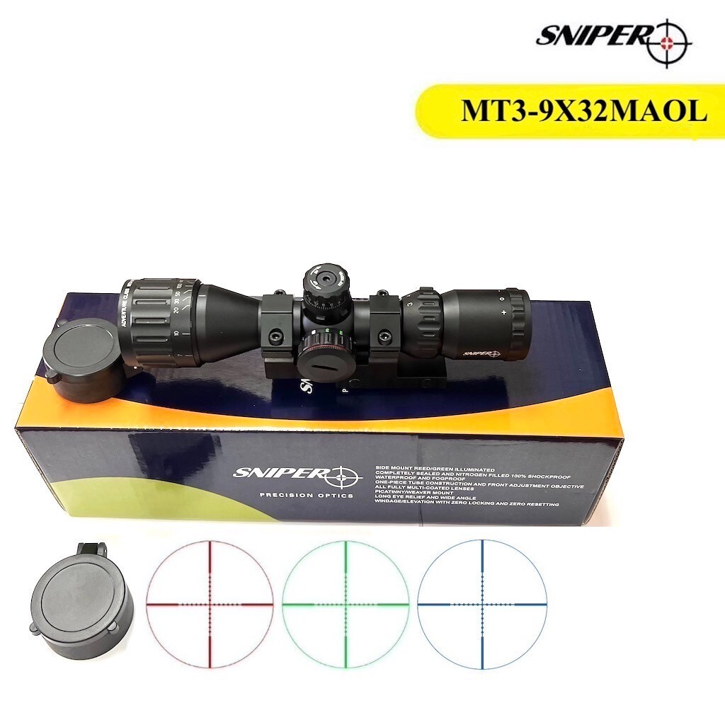 SNIPER 3-9x32 Compact Rifle Scope Mil Dot RGB Front AO /w Picatinny ...