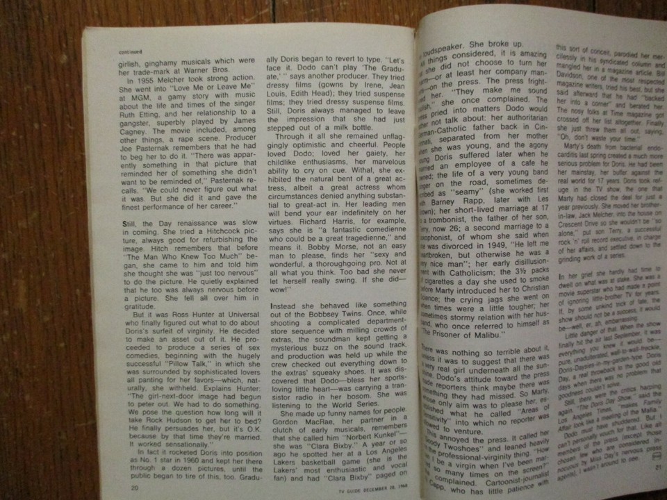 Dec. 28, 1968 TV Guide Magazine (DORIS DAY/RICHARD LOO) | eBay