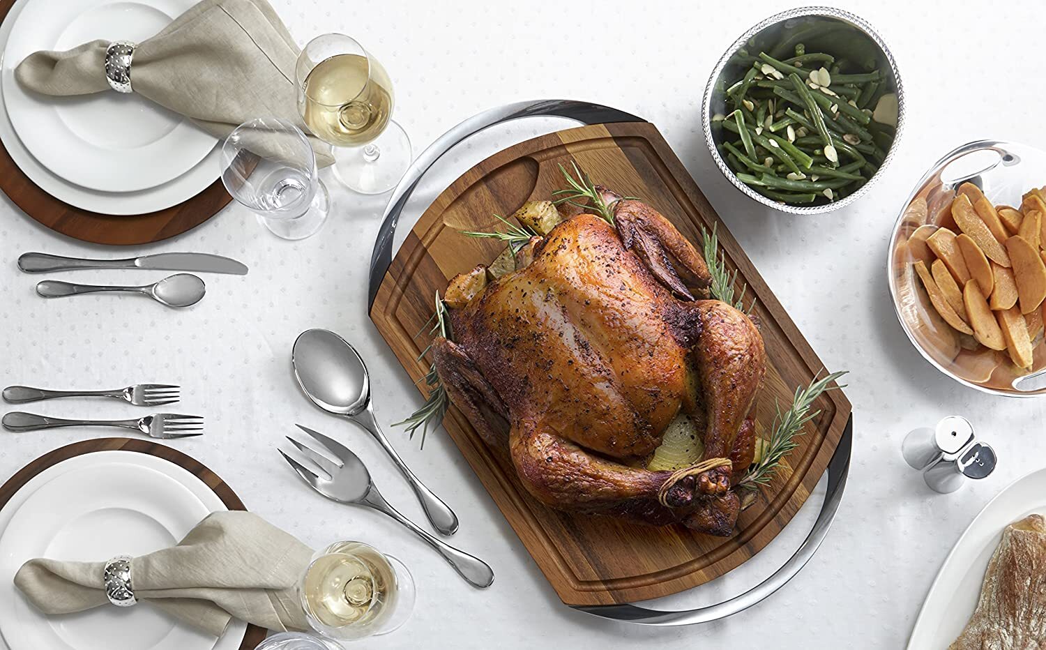 Nambe Carve and Serve Station, 22 inches, Acacia Wood & Nambe Alloy ...