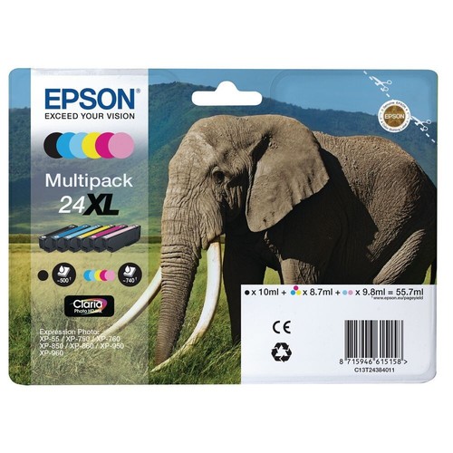 Epson 24XL, Multipack Elephant Ink Cartridges, XP-55 XP-750 XP-850 XP ...