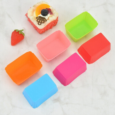 6PCS Silicone Rectangle Cake Mould Soft Muffin Cupcake Liner Bake Cup ...