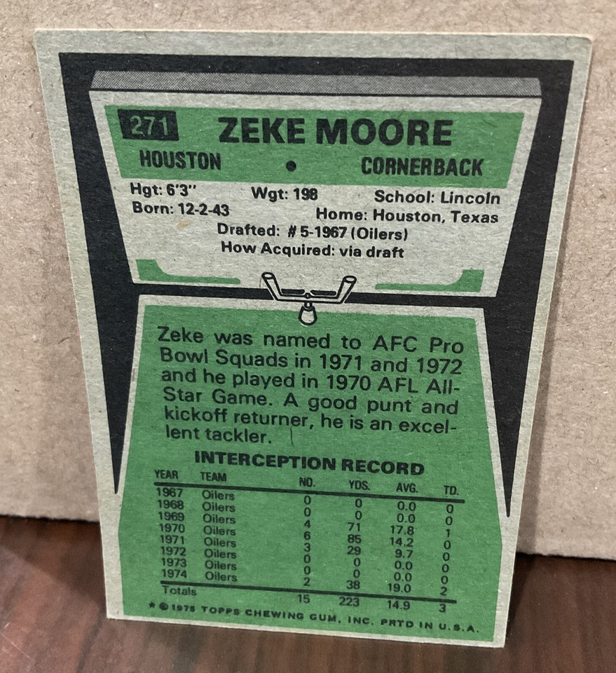 ZEKE MOORE 1975 TOPPS FOOTBALL CARD #271 - HOUSTON OILERS | eBay