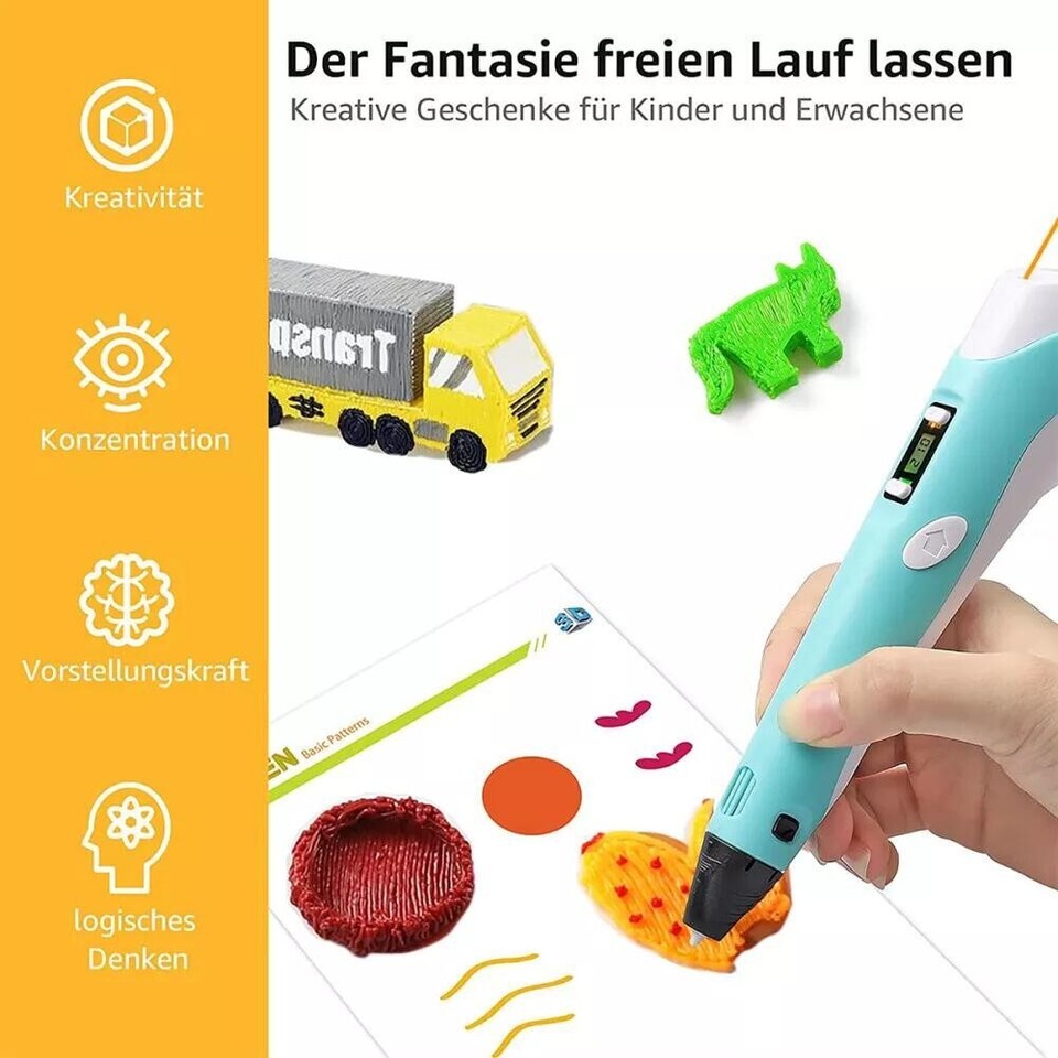 3D Printing Pen Set Doodle Printer Drawing 3 Colours PLA Filament Gift ...